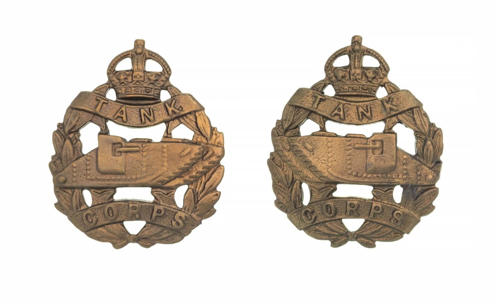 Tank Corps Collar Badges Pair Brass Metal – Intmilitaria